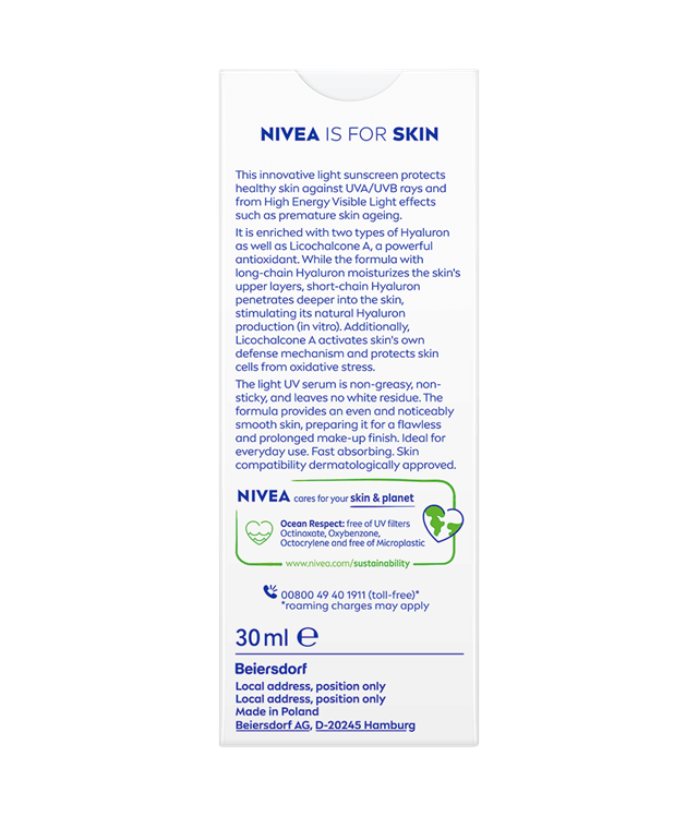 2în1 Primer NIVEA SUN Daily UV SPF 50+ | Piele netedă |30ml