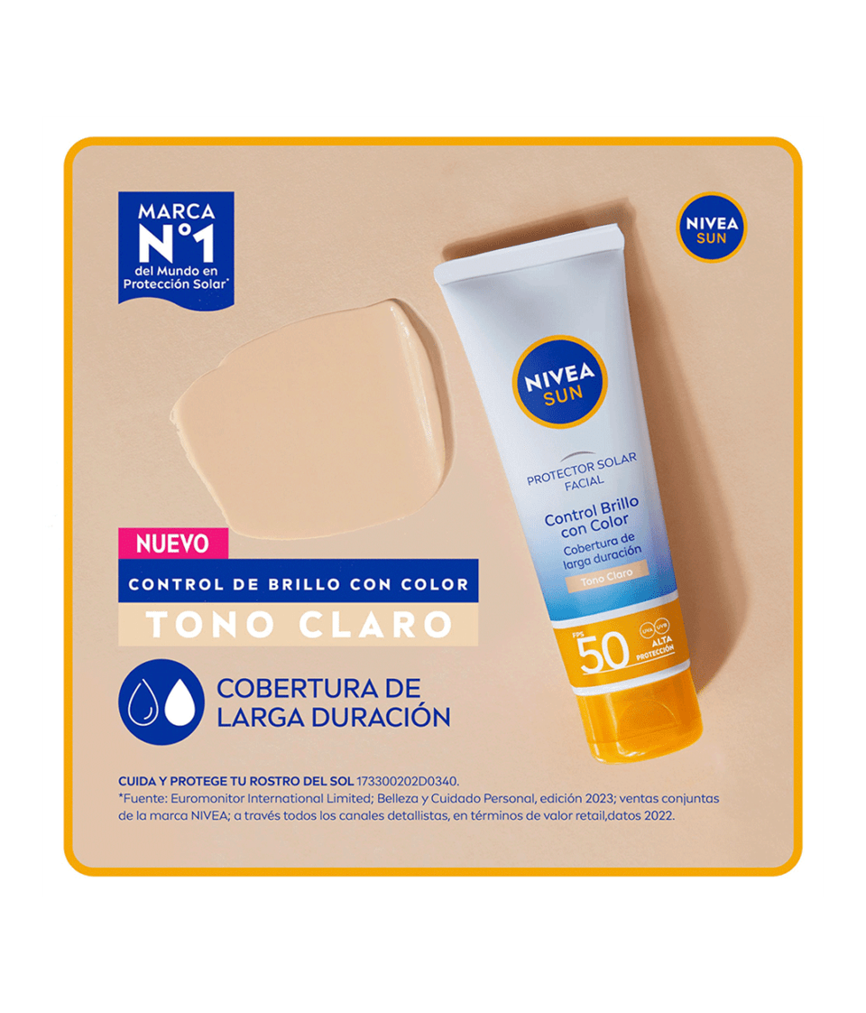 Protector solar con color NIVEA SUN UV Face Shine Control Light