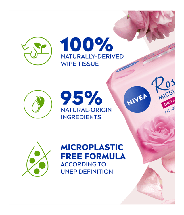Biodegradable Cleansing Wipes 2x25s | Rose Wipes | NIVEA