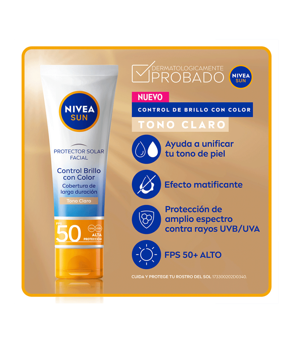 Protector solar con color NIVEA SUN UV Face Shine Control Light